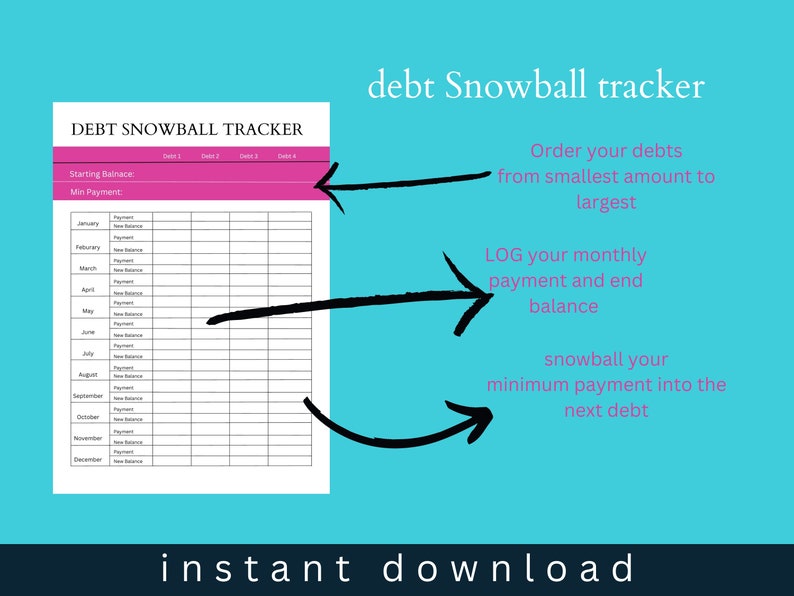 Printable Debt Snowball Tracker Monthly & Yearly Debt - Etsy