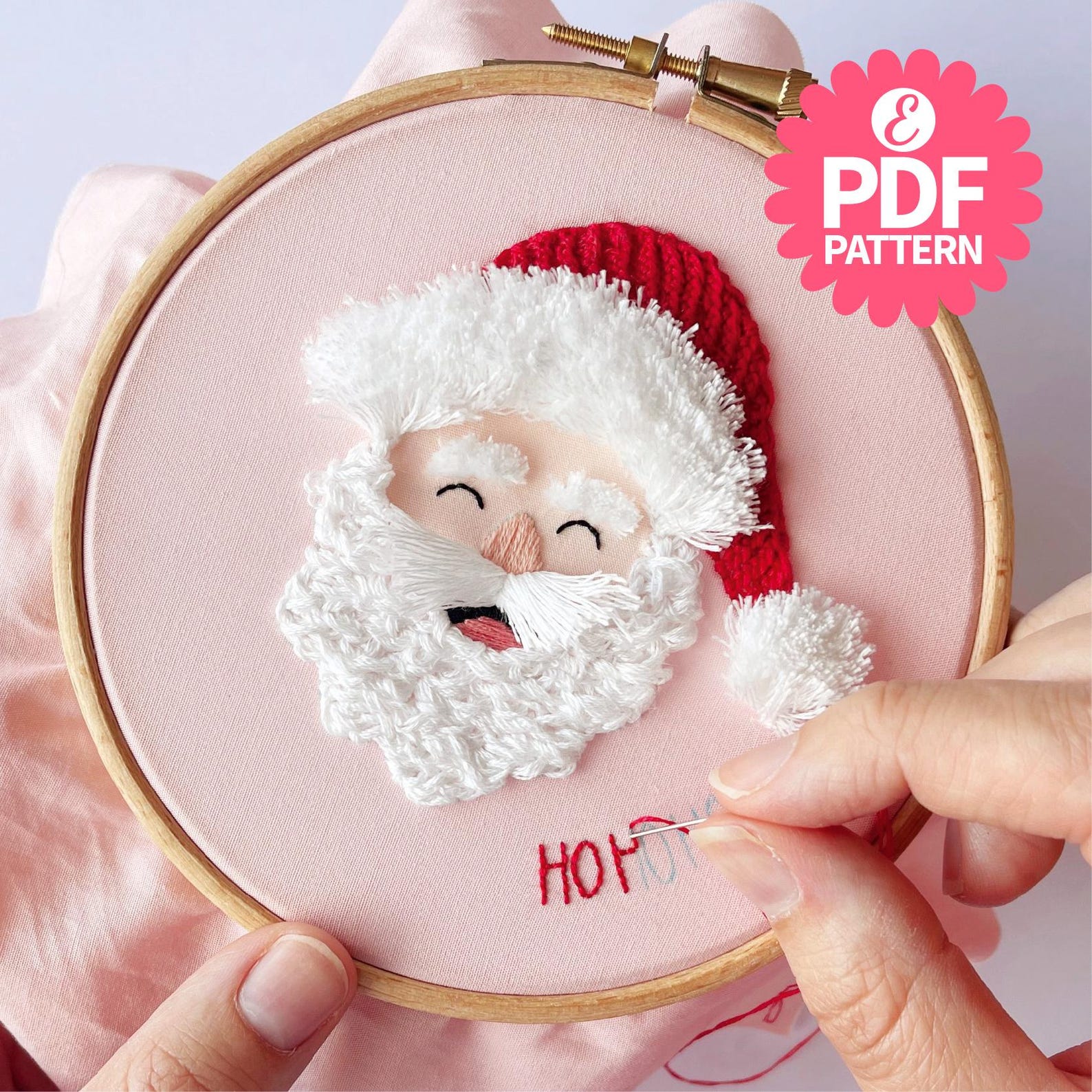 Jolly Santa Hoop, Love Embroidery, Digital Hand Embroidery Pattern ...