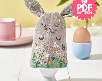 Embroidered Bunny Egg Cosy PDF Pattern: Floral Easter Design (digital ...