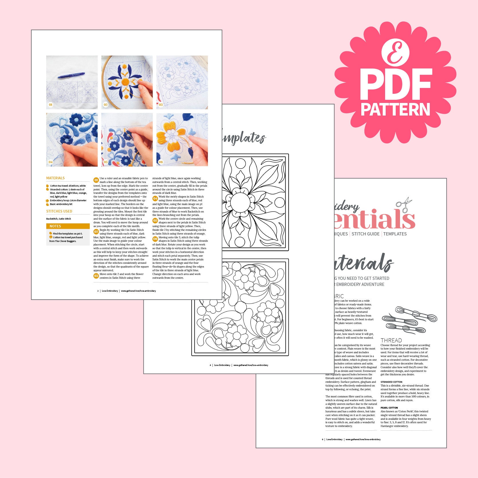 Tile Motifs Hand Embroidery Pattern: Beginner Tea Towel Design (digital ...