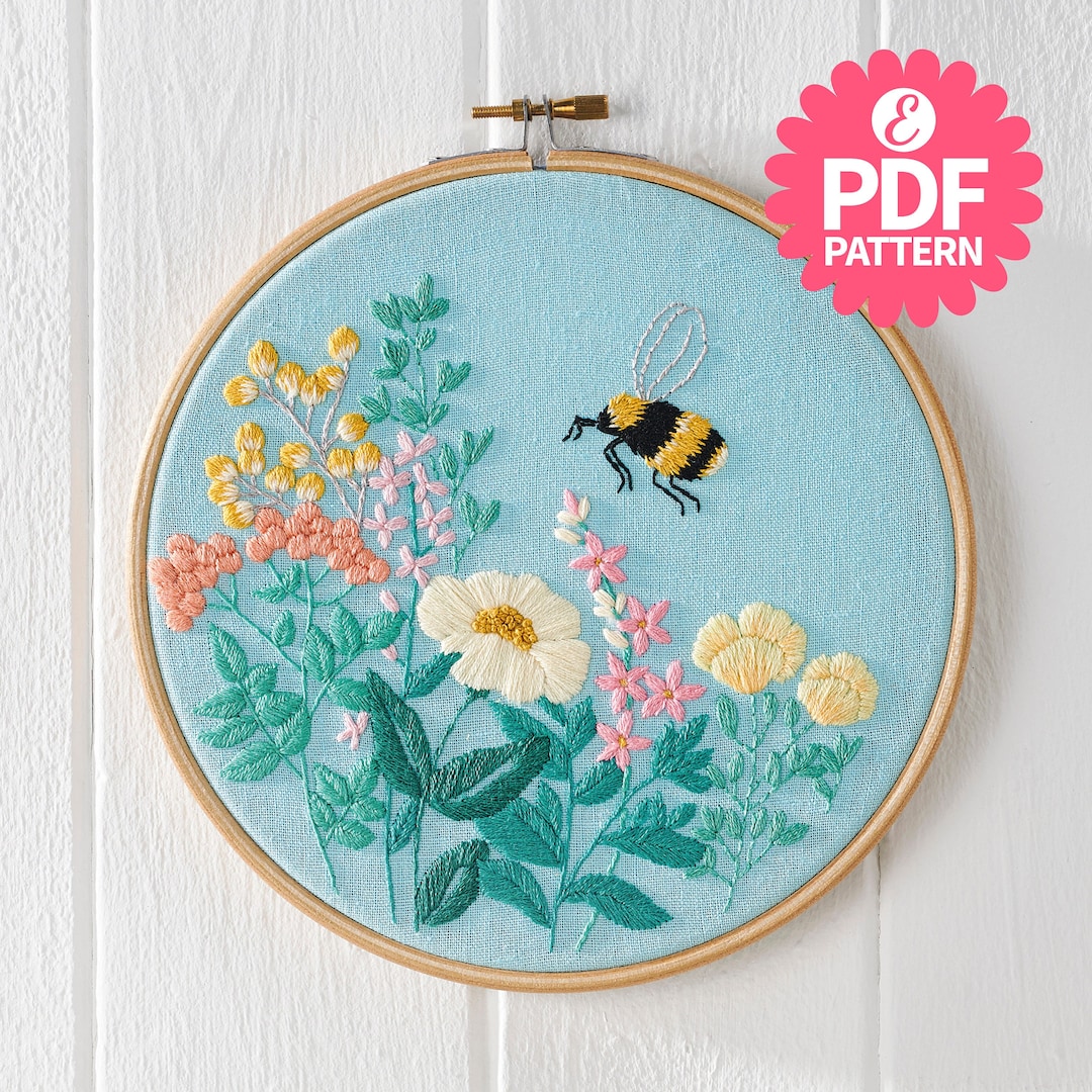 Buzzing Meadow Bumblebee, Love Embroidery, Digital Hand Embroidery ...