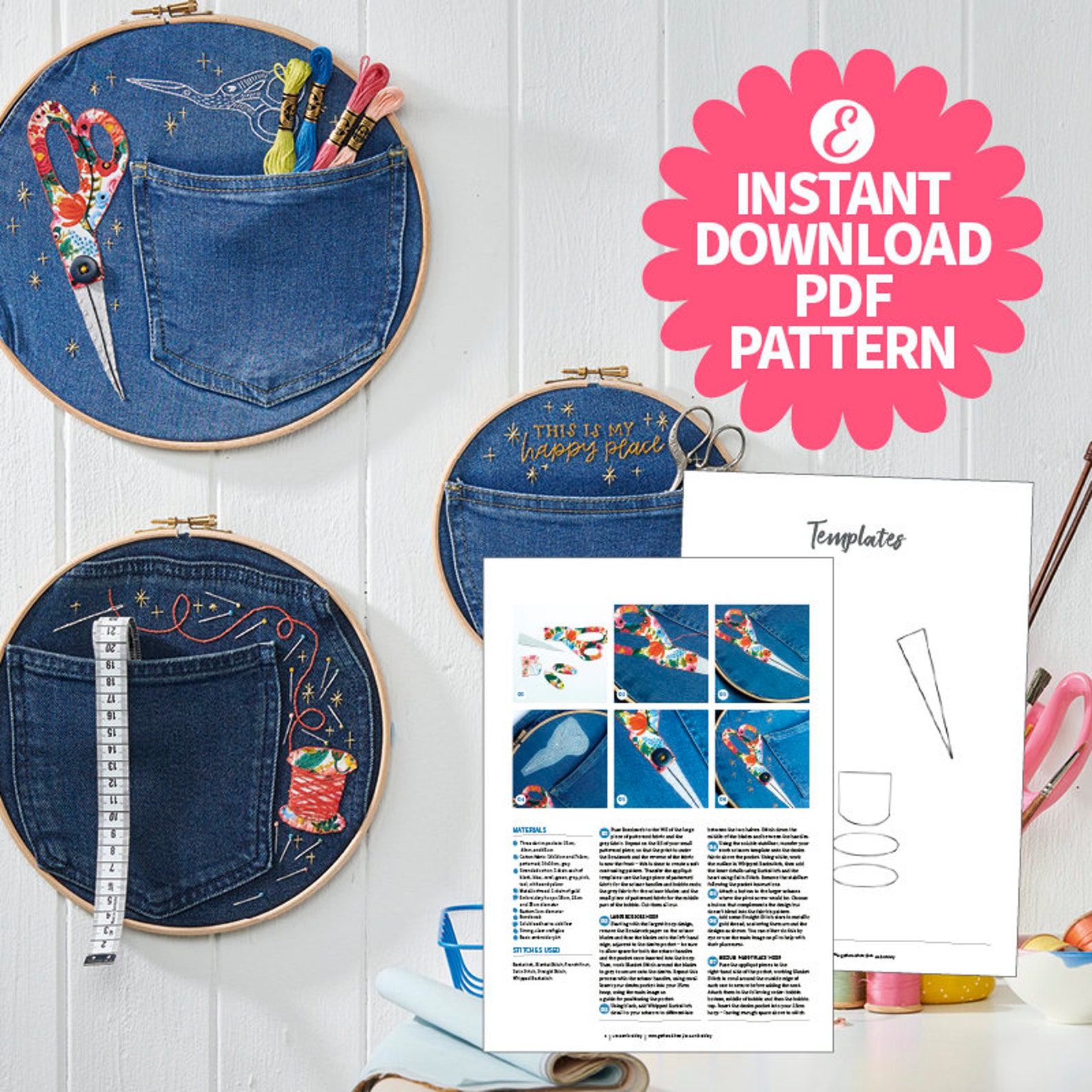 Embroidered Denim Pocket Hoop Organizer: Sewing Motifs (digital Pattern ...