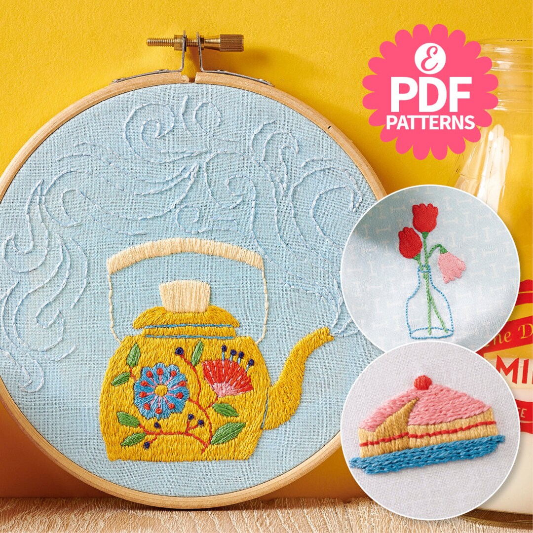Time for Tea Embroidery Motif Bundle With 18 Designs, Love Embroidery ...