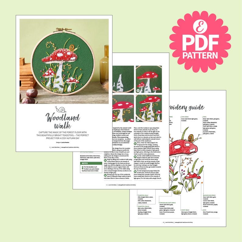 Autumn Toadstool Embroidery Pattern With Snail (digital Download) - Etsy