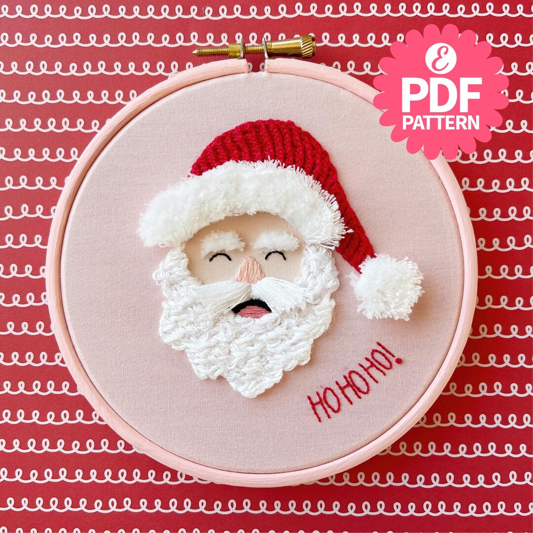 Jolly Santa Hoop, Love Embroidery, Digital Hand Embroidery Pattern ...