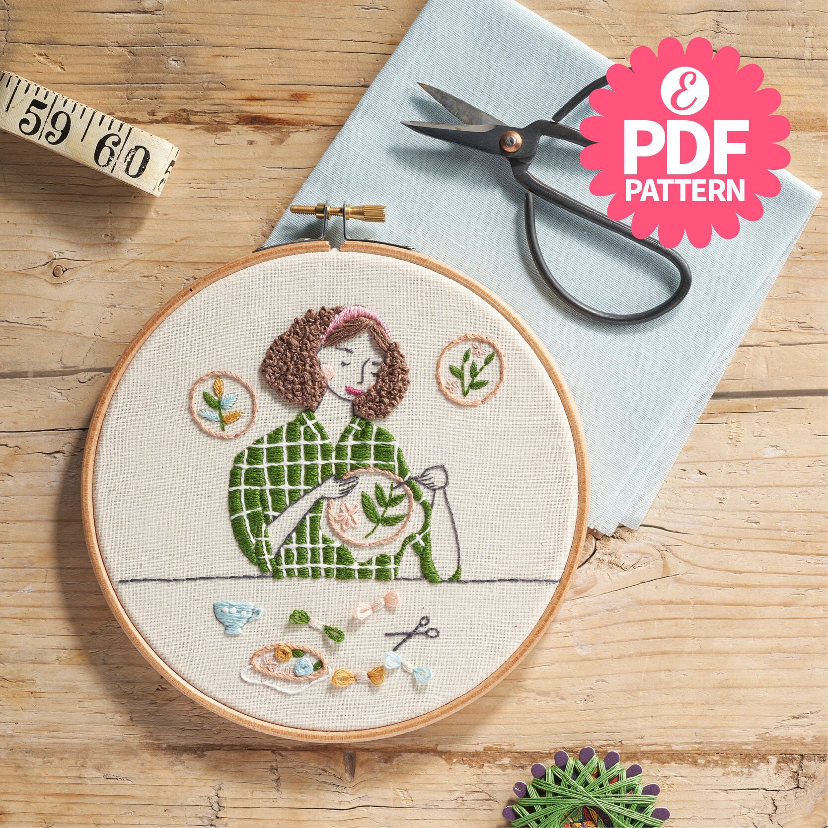 Mindful Embroidery Portrait Hoop, Love Embroidery, Digital Hand ...