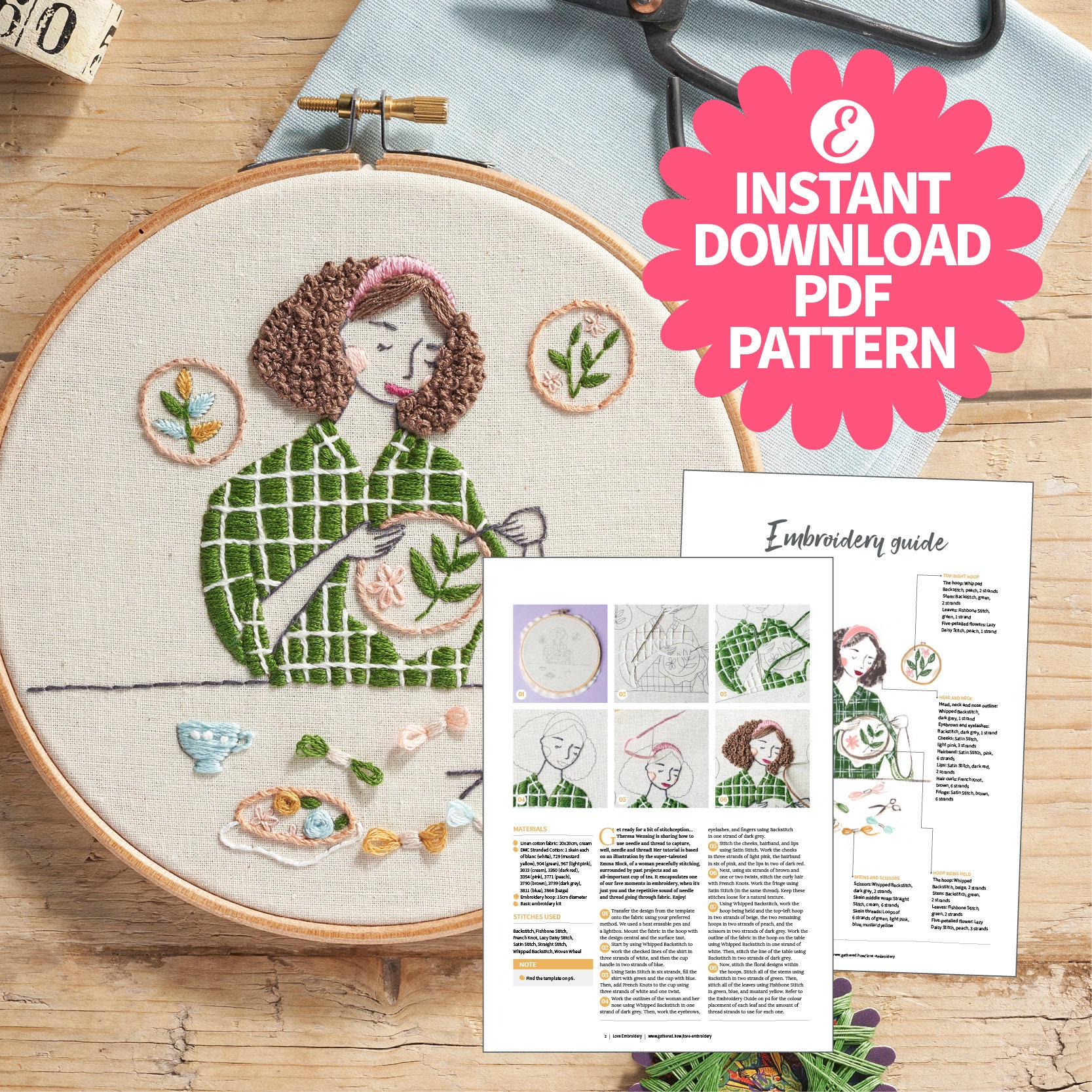 Mindful Embroidery Portrait Hoop, Love Embroidery, Digital Hand ...