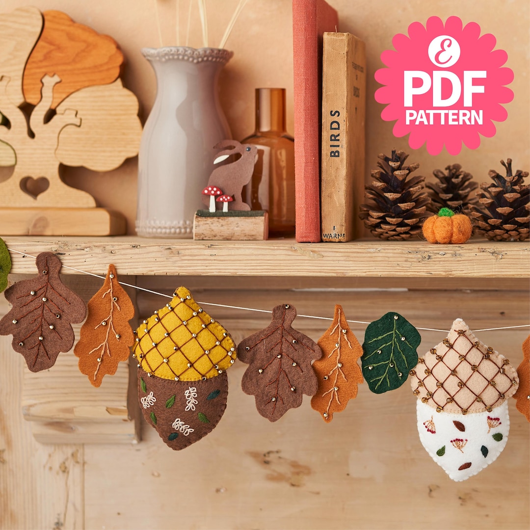 Felt Autumn Acorn Garland Embroidery Pattern by Sandeep Pawar (digital ...