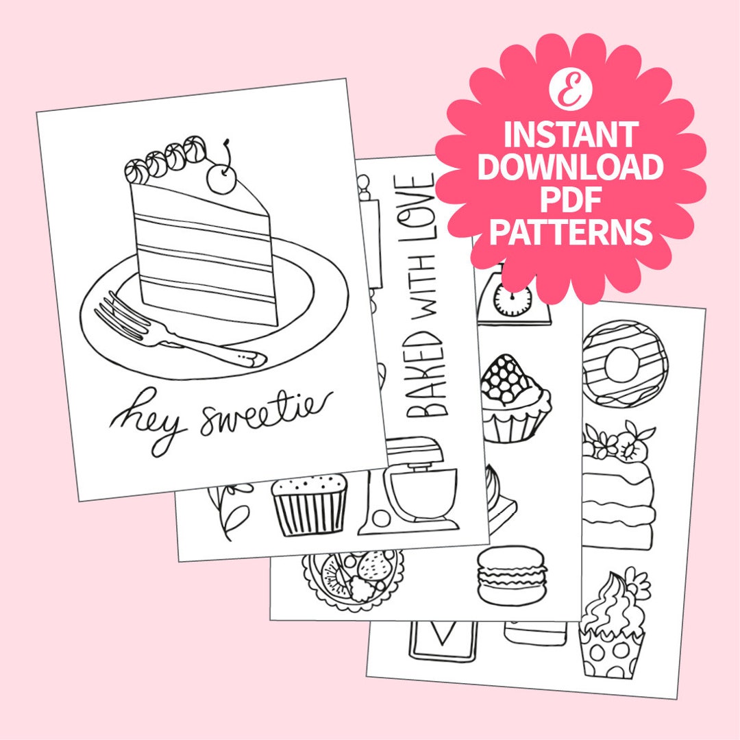 Baking-themed PDF Embroidery Motifs Bundle: 26 Designs (digital ...