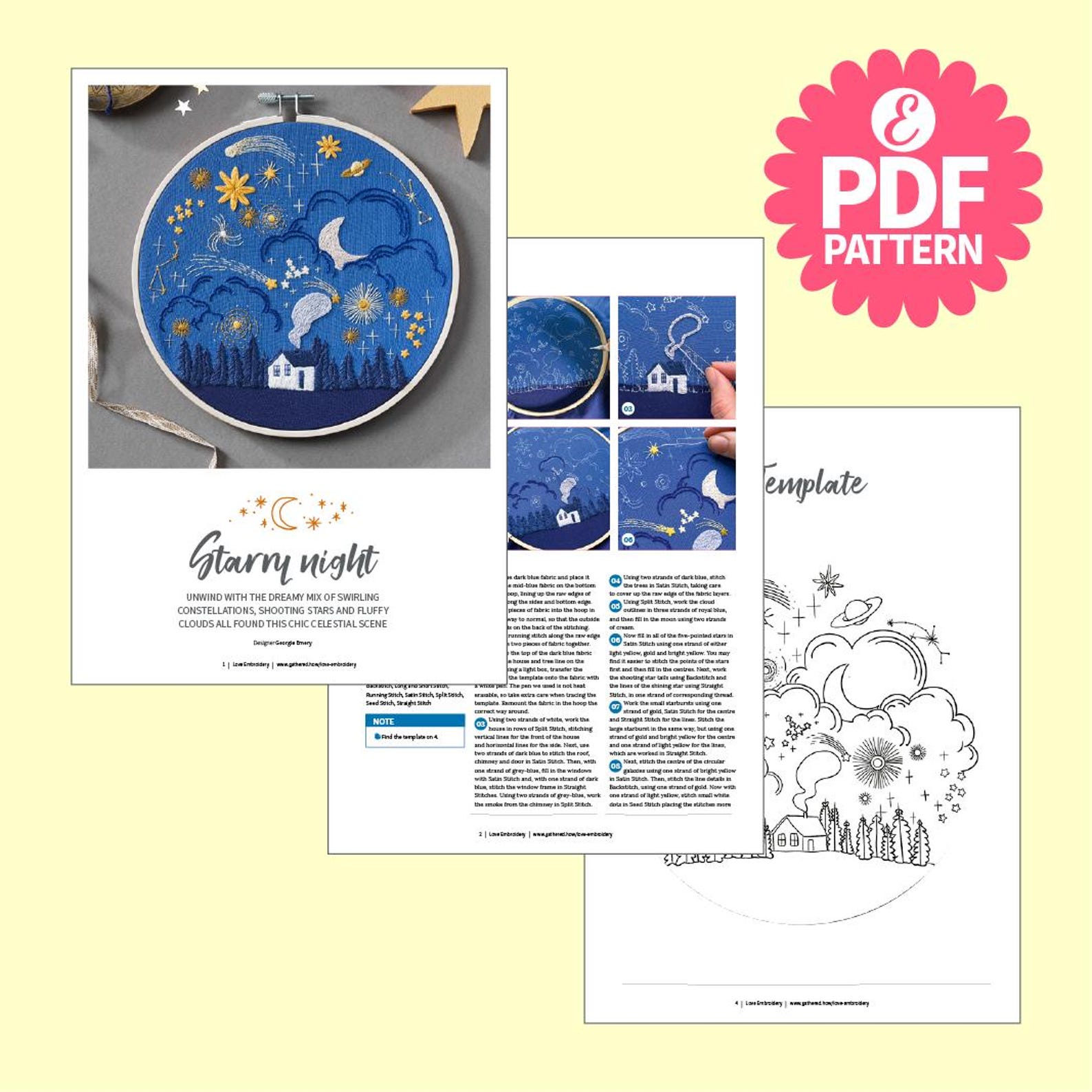 Starry Night Embroidery Hoop Pattern: Celestial Design (digital ...