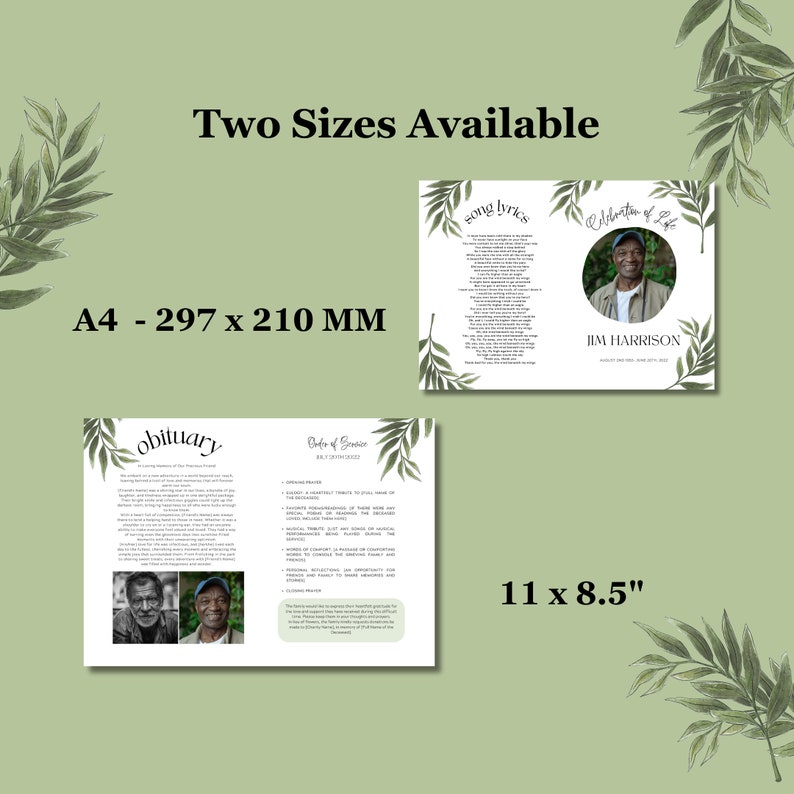 Editable Funeral Program Template, Funeral Order of Service Template ...