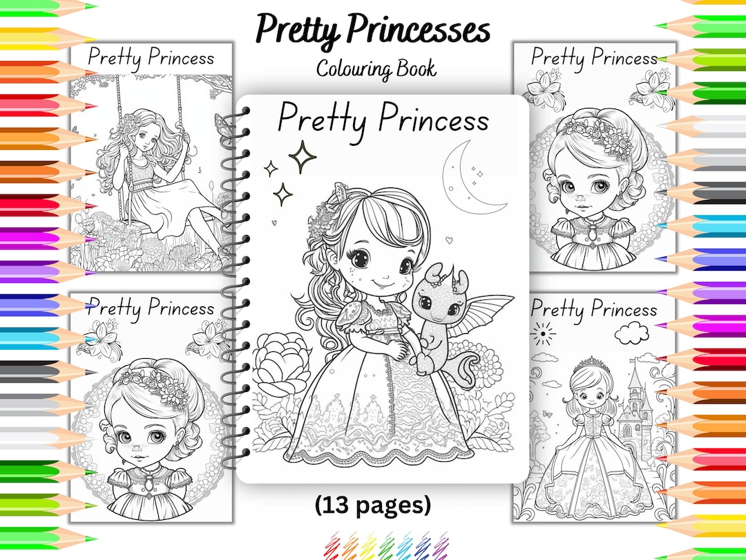 Printable Pretty Princess Coloring Pages - Etsy