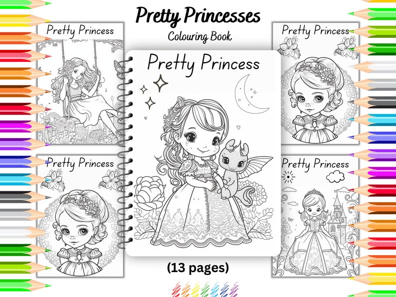 Printable Pretty Princess Coloring Pages - Etsy