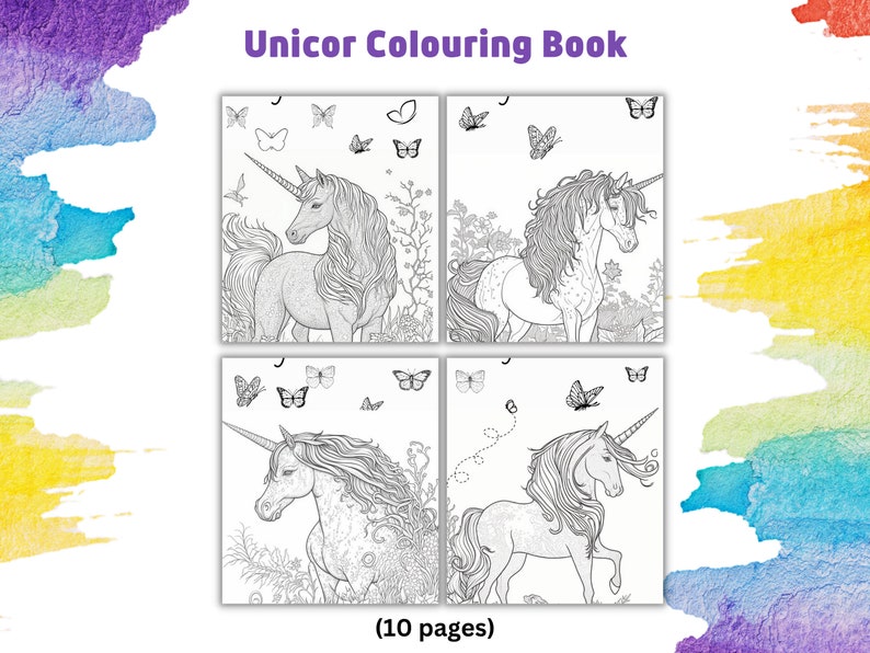 Printable Magical Unicorn Coloring Pages - Etsy