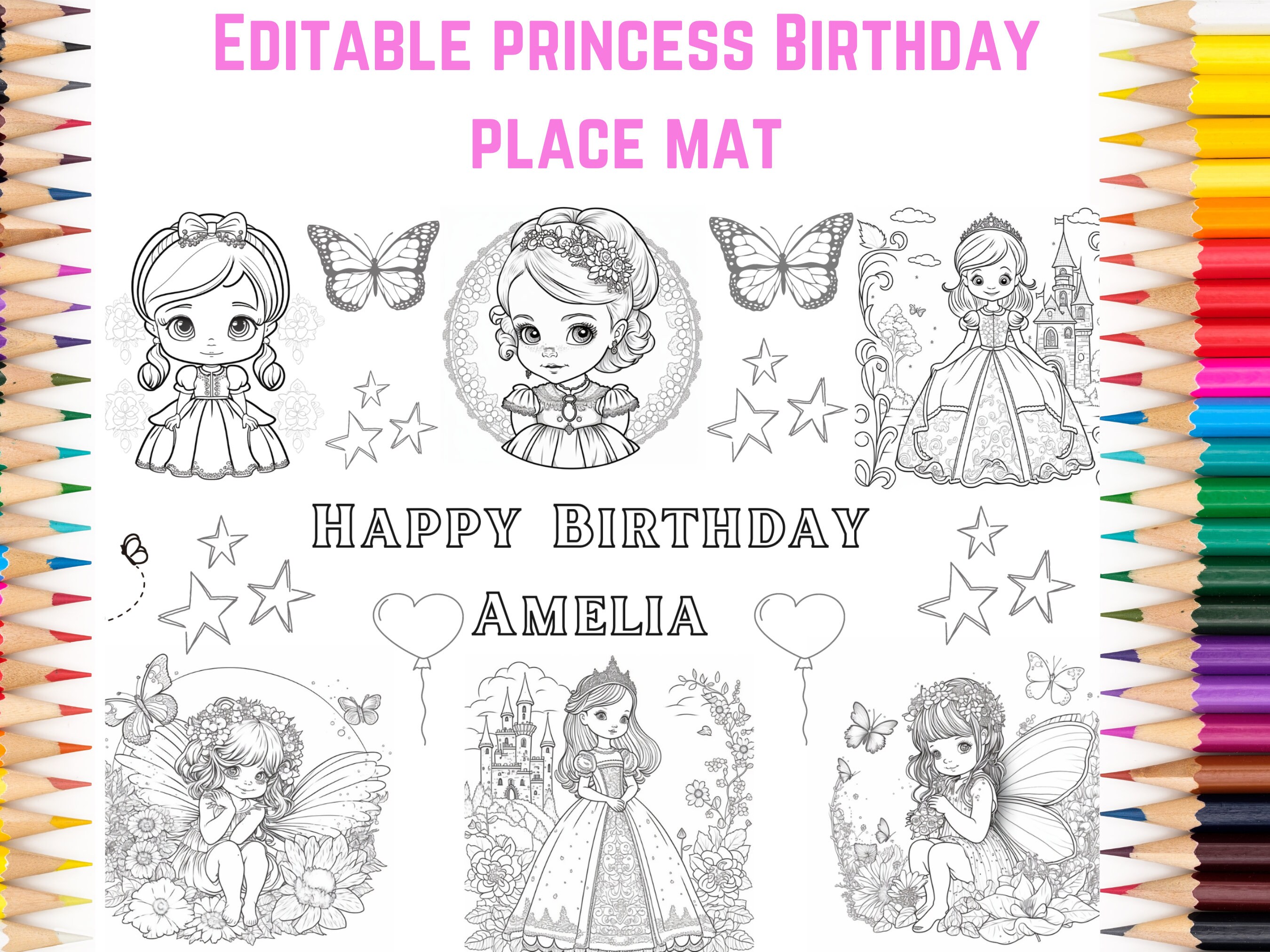 Cute Princess Coloring Page, Princess Party Activity, Fairytale ...