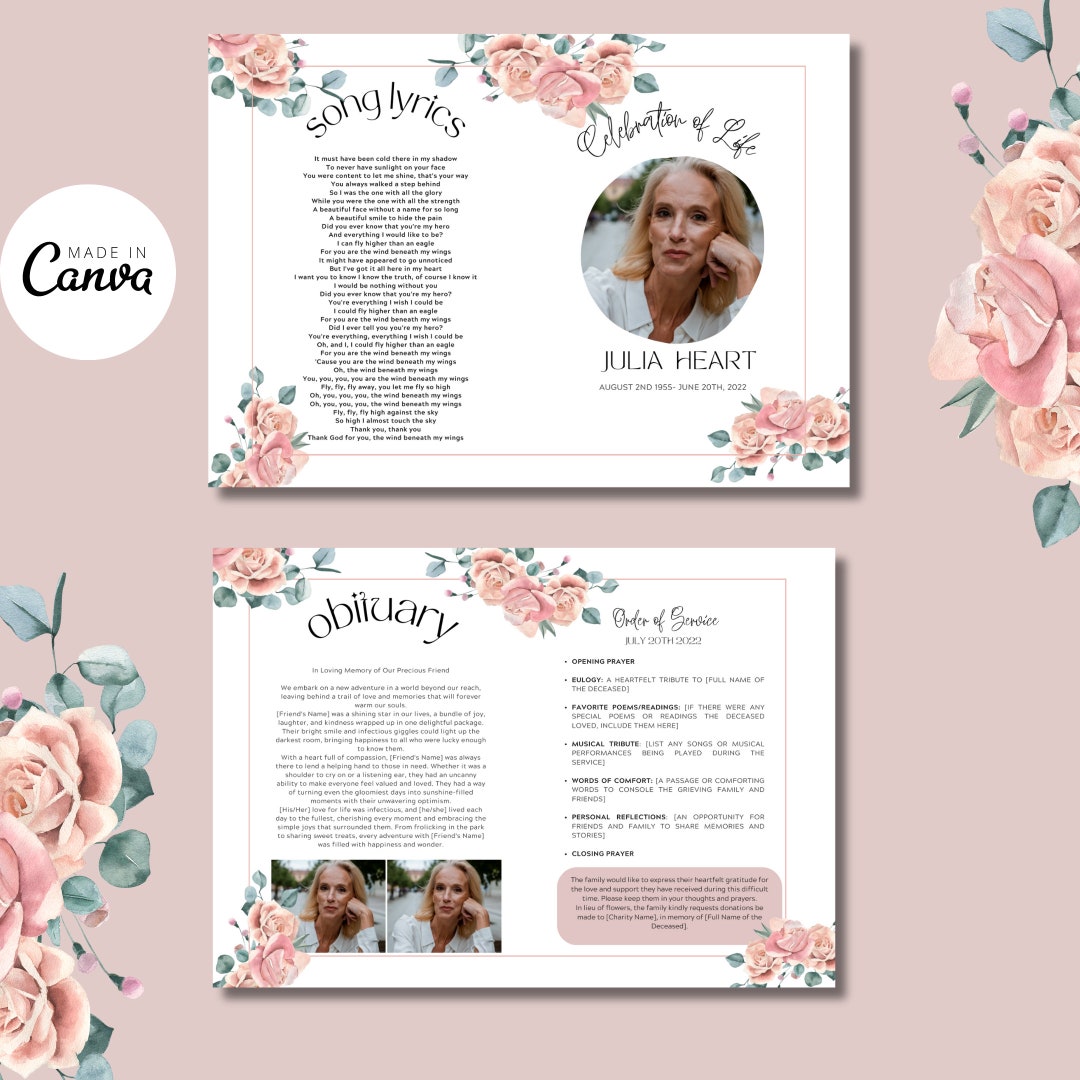 Editable Funeral Program Template, Funeral Order of Service Template ...
