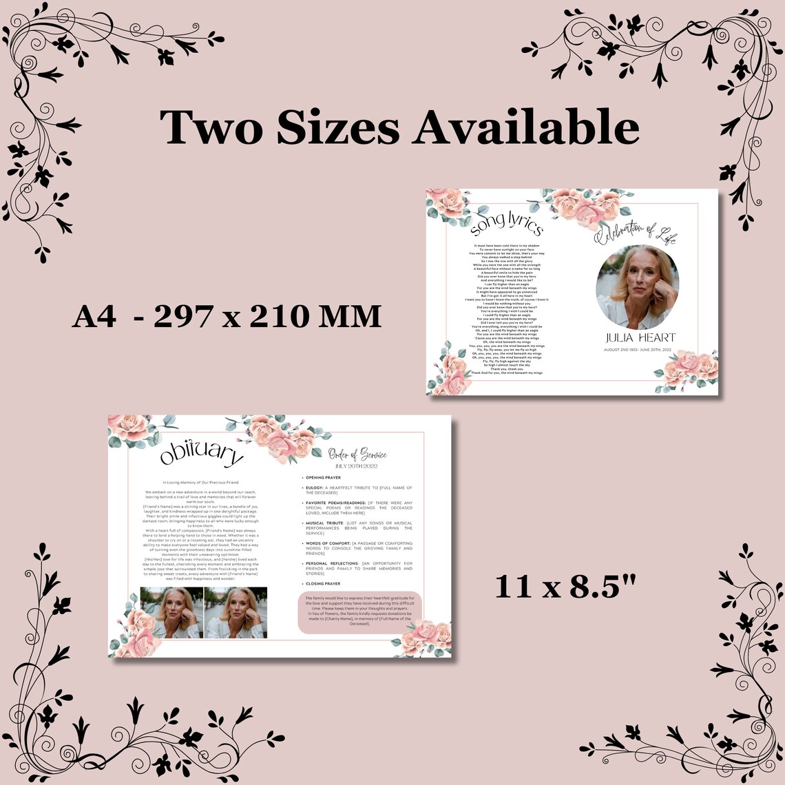 Editable Funeral Program Template, Funeral Order of Service Template ...