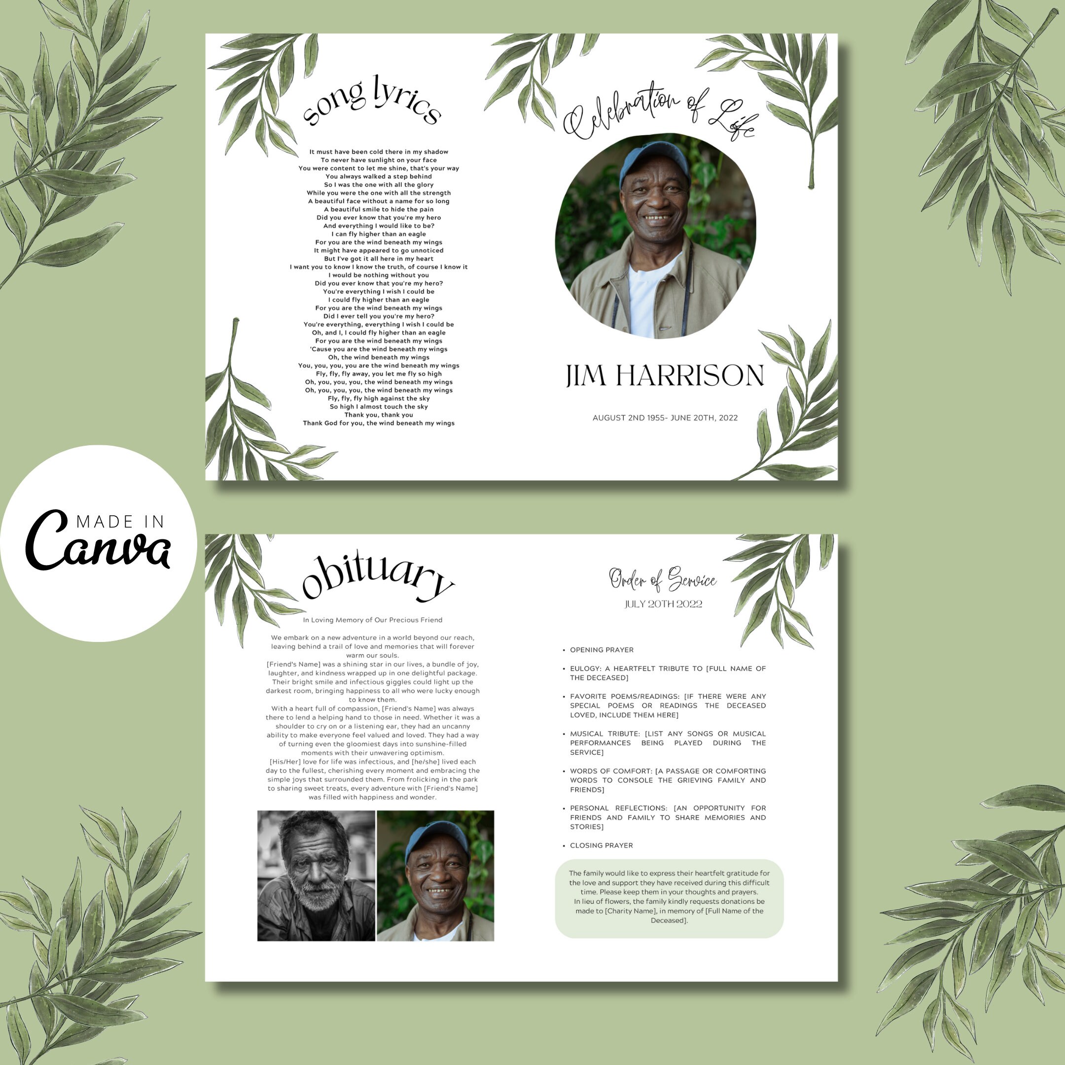 Editable Funeral Program Template, Funeral Order of Service Template ...