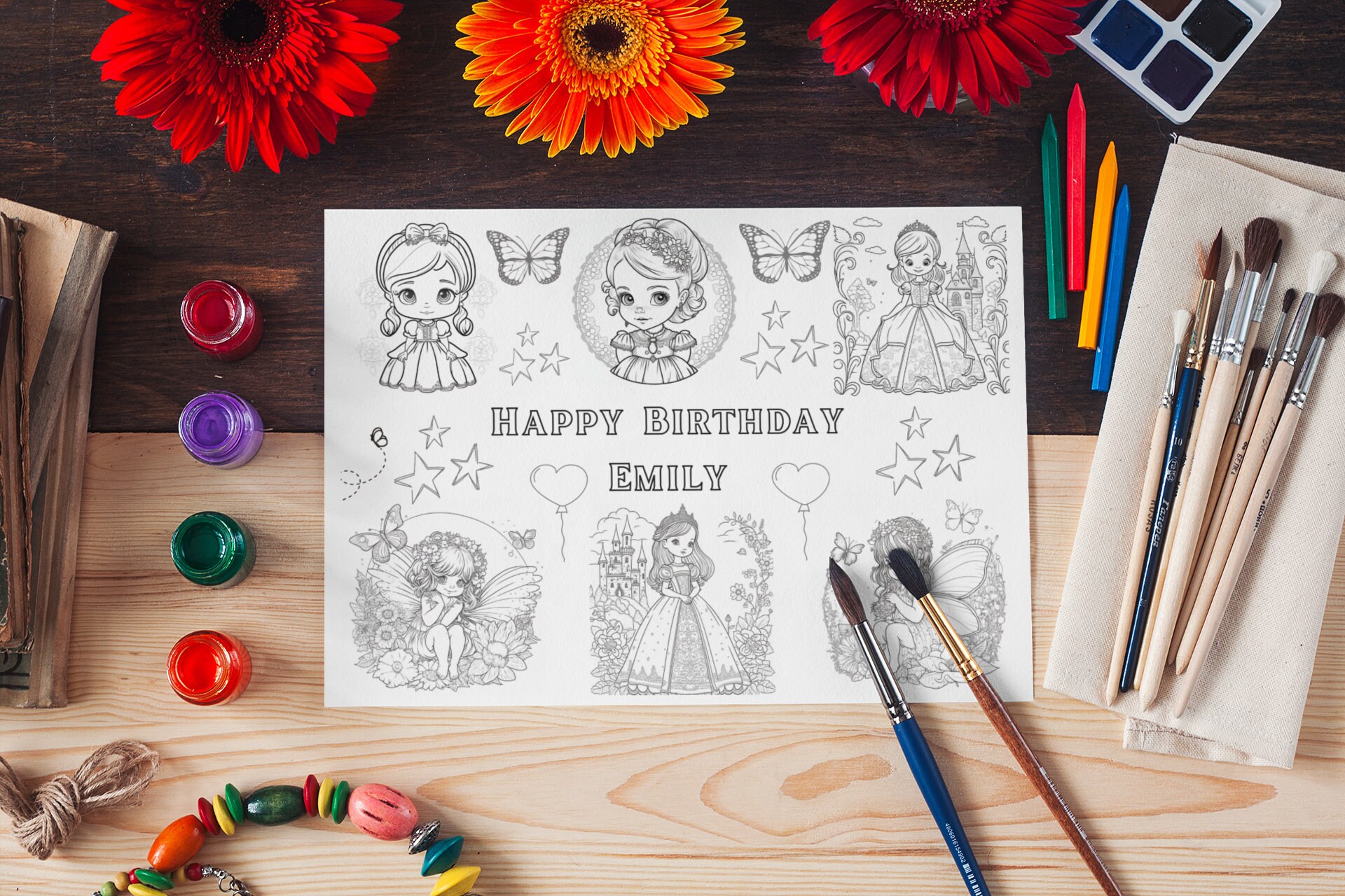 Cute Princess Coloring Page, Princess Party Activity, Fairytale ...