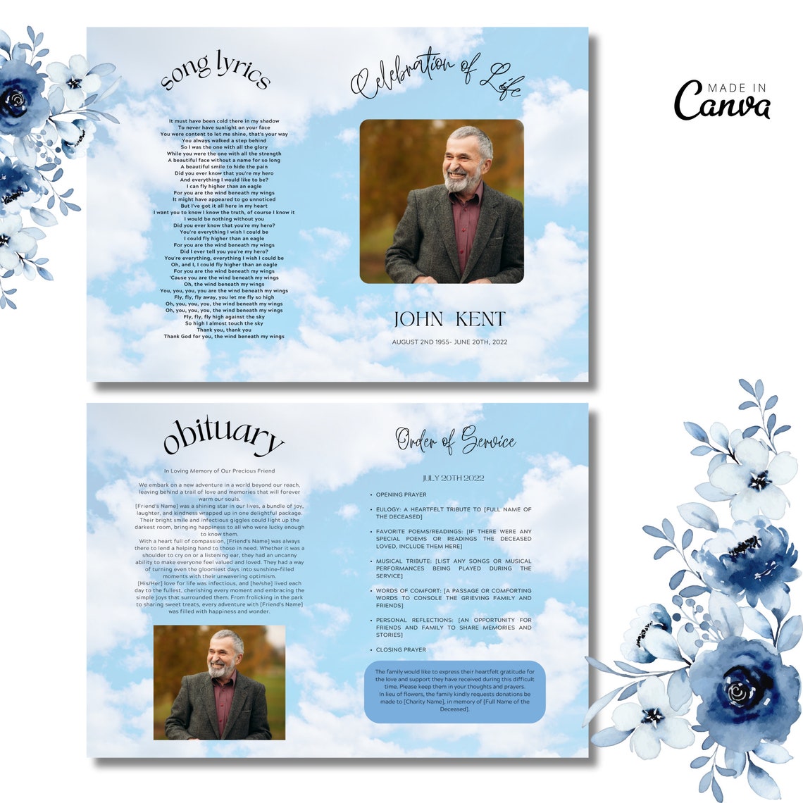 Editable Funeral Program Template, Funeral Order of Service Template ...