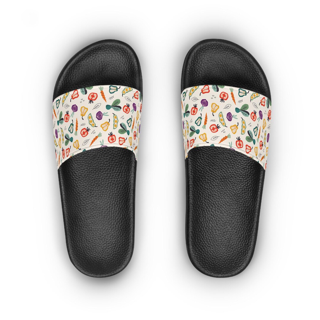 Veggie Slides, Women's Sandals, Summer Footwear, Hand Drawn Vegetable ...