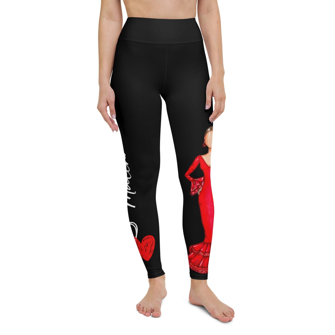 Flamenco Dancer Leggings, Black High Waisted Yoga Leggings With a Red ...