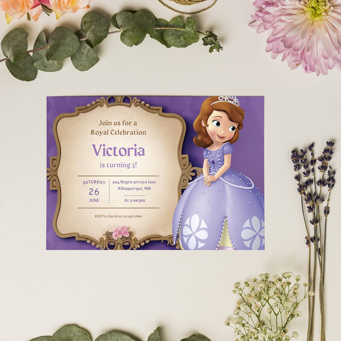 Sofia the First Birthday Party Invitation Template Editable Princess ...
