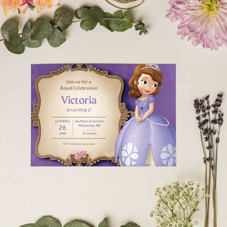 Sofia the First Birthday Party Invitation Template Editable Princess ...