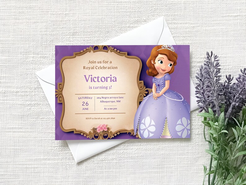Sofia the First Birthday Party Invitation Template Editable Princess ...