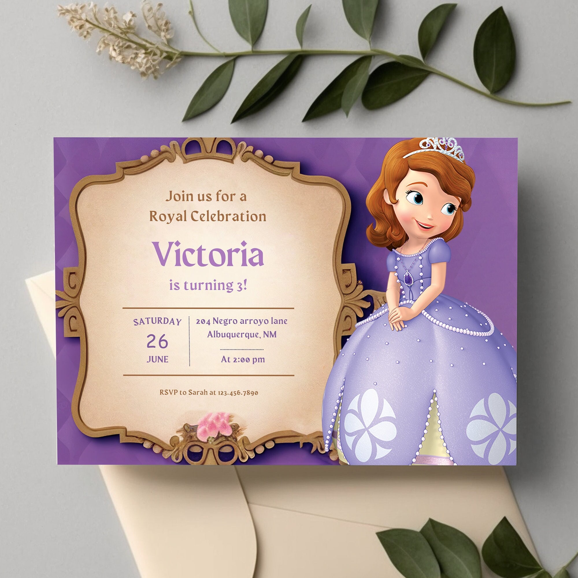Sofia the First Birthday Party Invitation Template Editable Princess ...