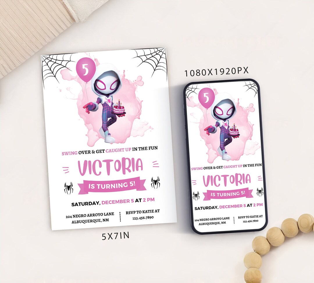Spidey Friends Spider Gwen Birthday Party Invitation Card Template ...