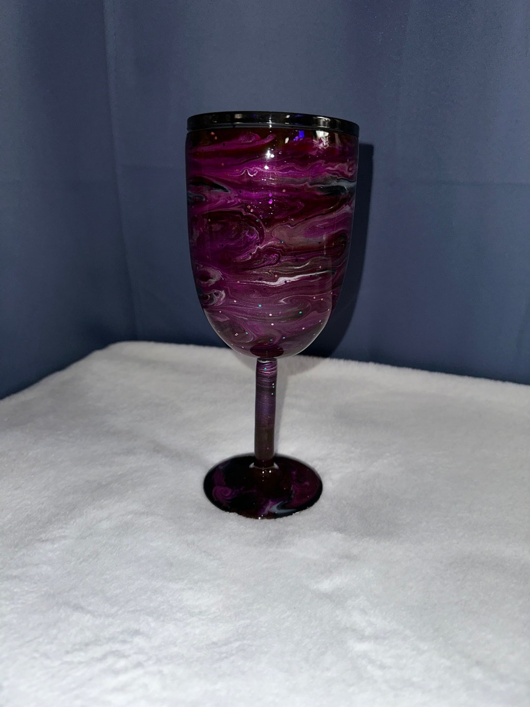 Purple Glitter Swirl 10 Oz Stainless Steel Stemmed Wine Glass-ready to ...