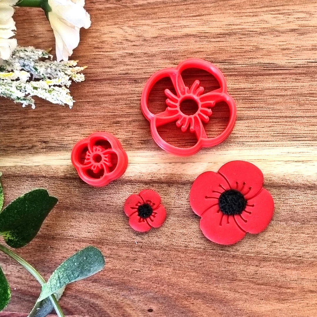 Polymer Clay Earring Cutters Remembrance Day Embossed Poppy Set Lest We ...