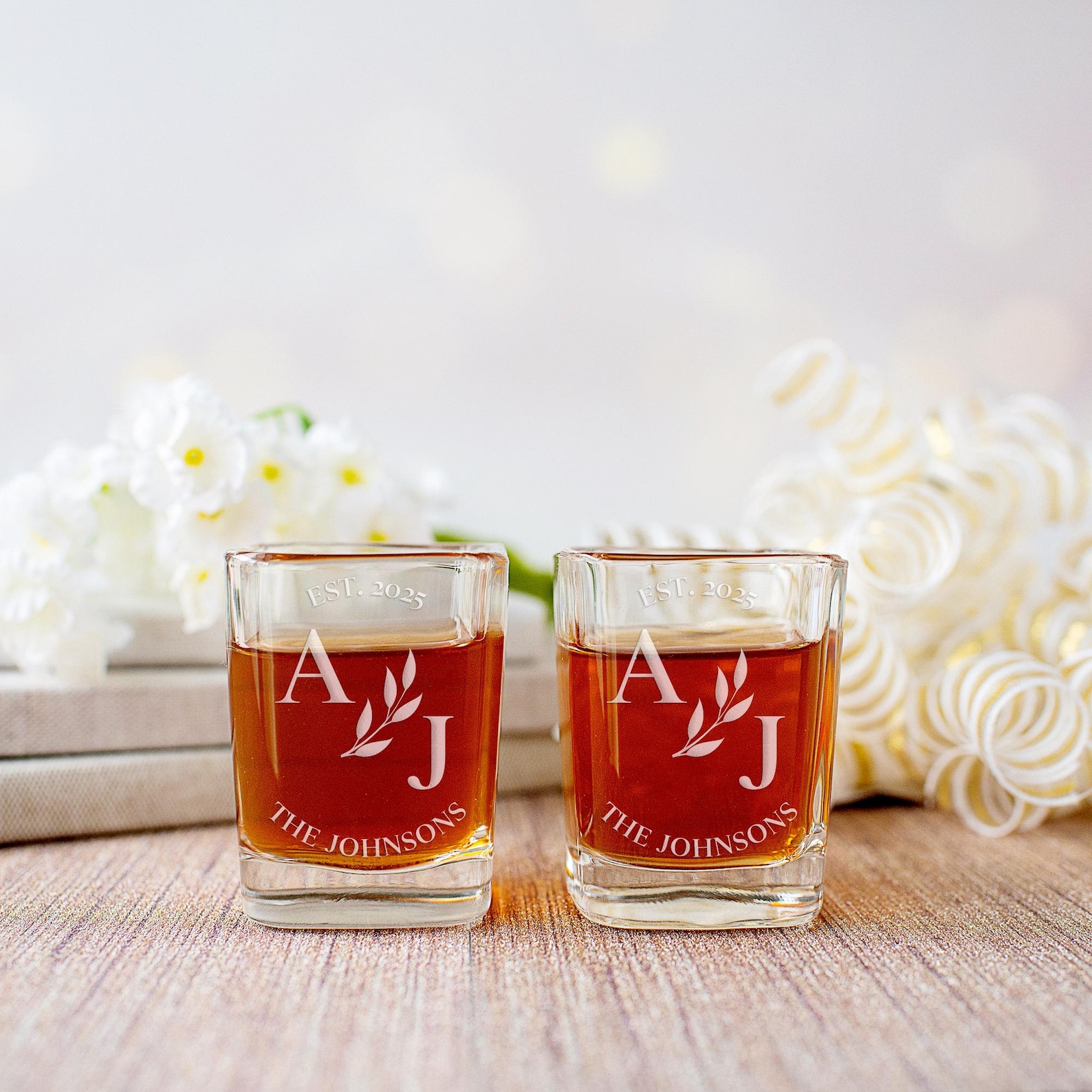 Initials Laurel Wedding Shot Glasses: Custom Wedding Favors for Guests ...