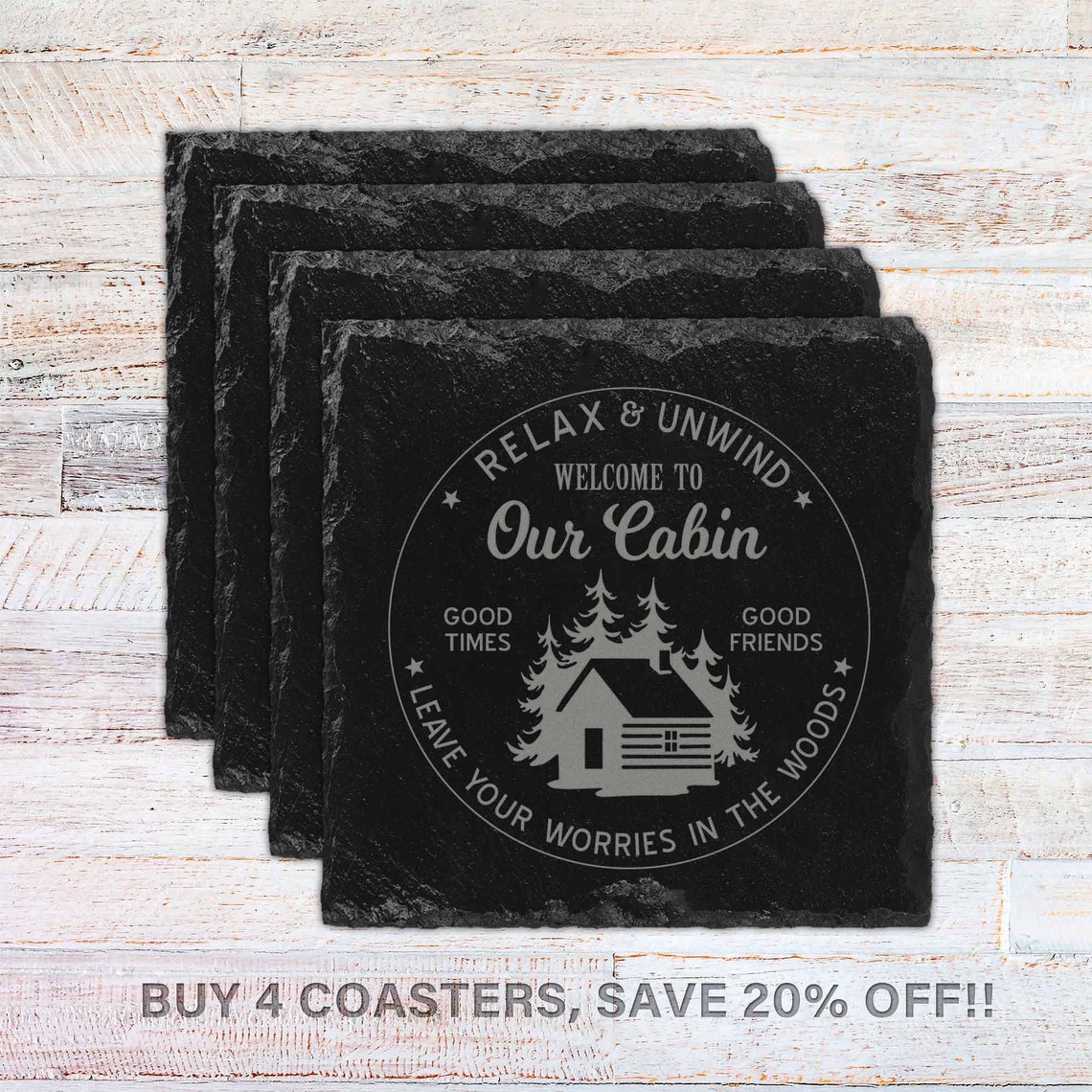 Relax Unwind Our Cabin Coaster Set Cabin Decor Rustic - Etsy