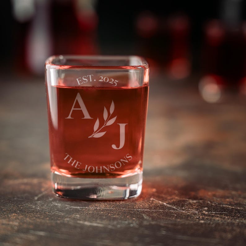Initials Laurel Wedding Shot Glasses: Custom Wedding Favors for Guests ...