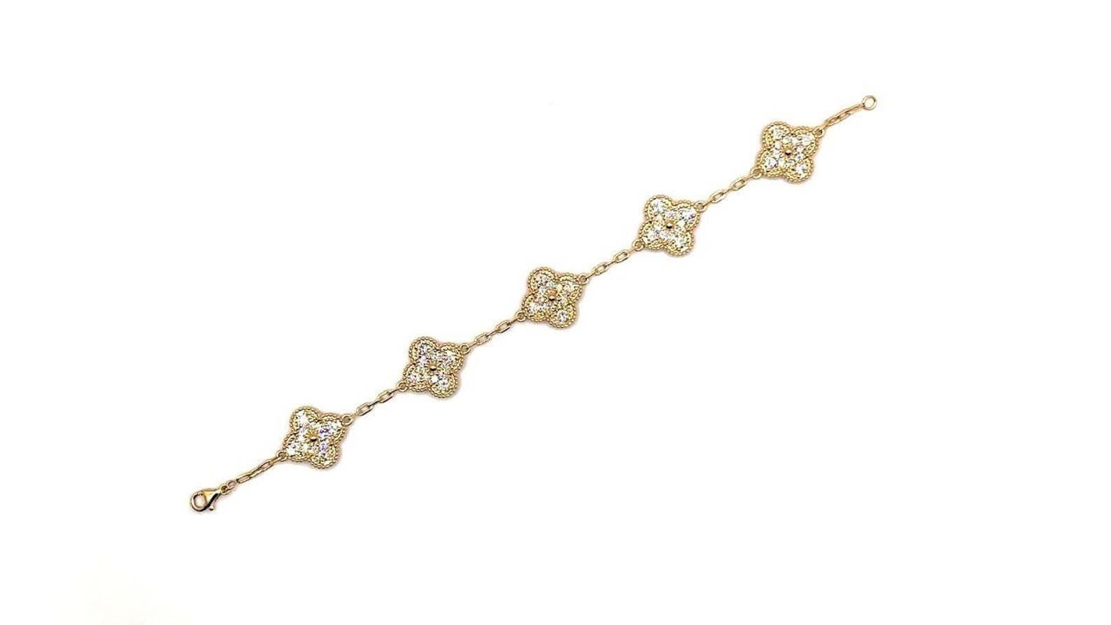 14K White or Yellow Gold Clover/van Cleef 5 Diamond Motif Bracelet ...