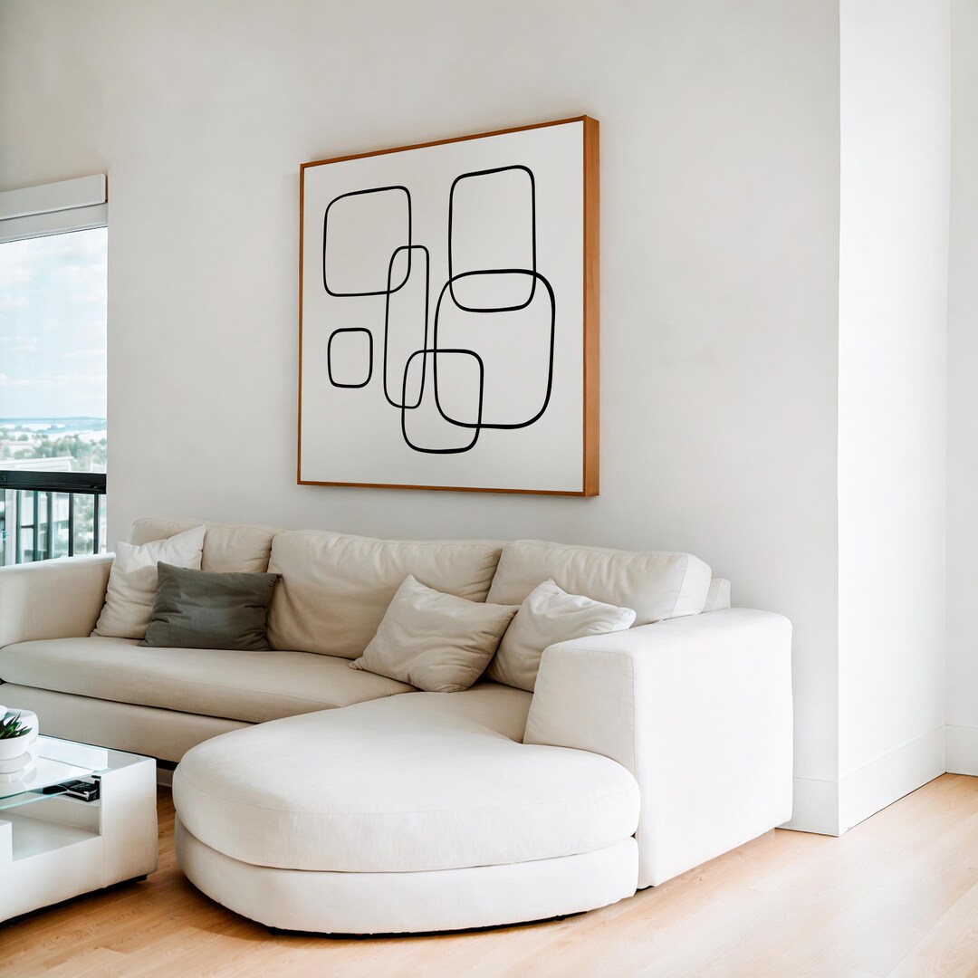 Mid Century Modern Line Art Print: Black and White Scandinavian ...