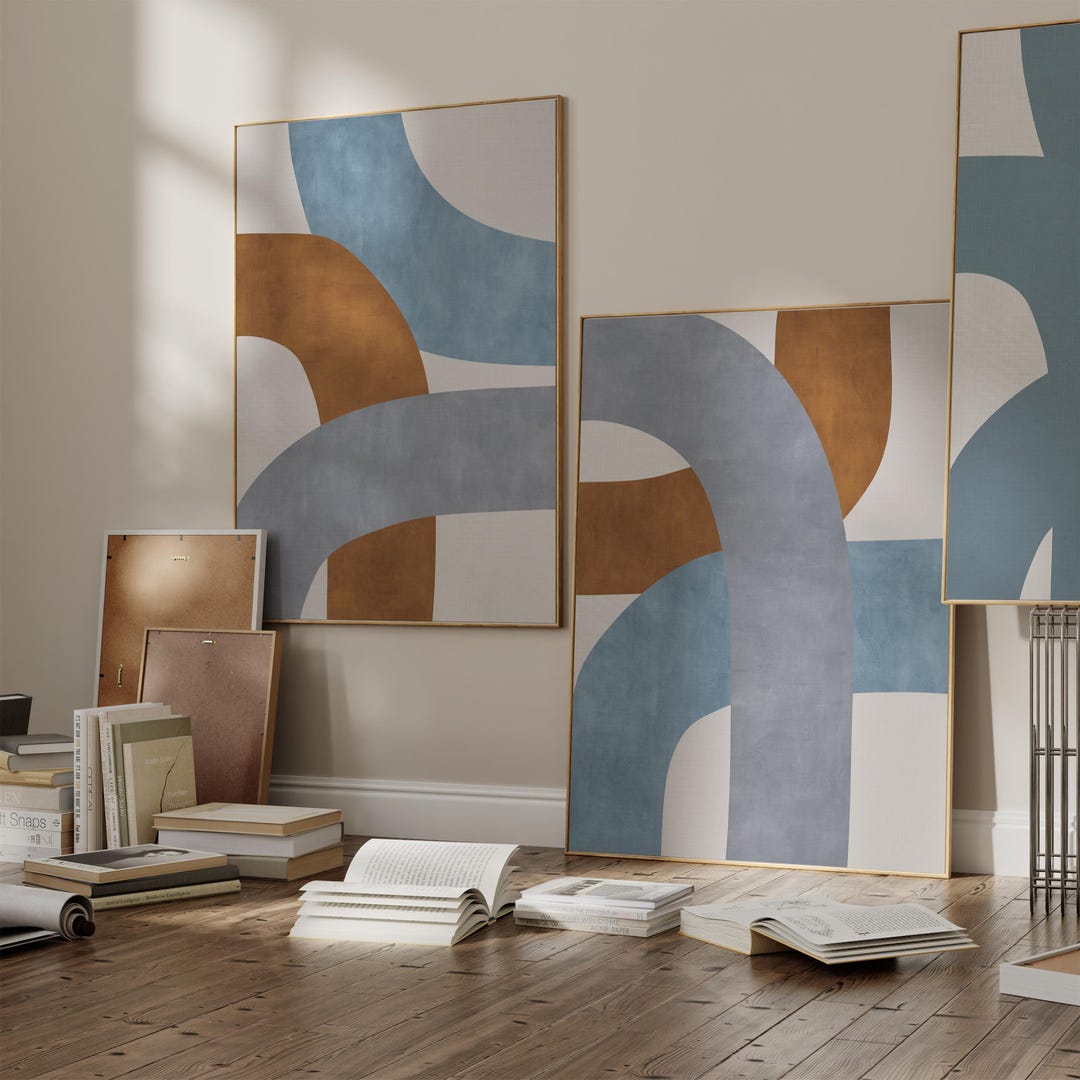 Mid-century Modern Art Prints: Ochre, Blue & Grey (digital Download) - Etsy