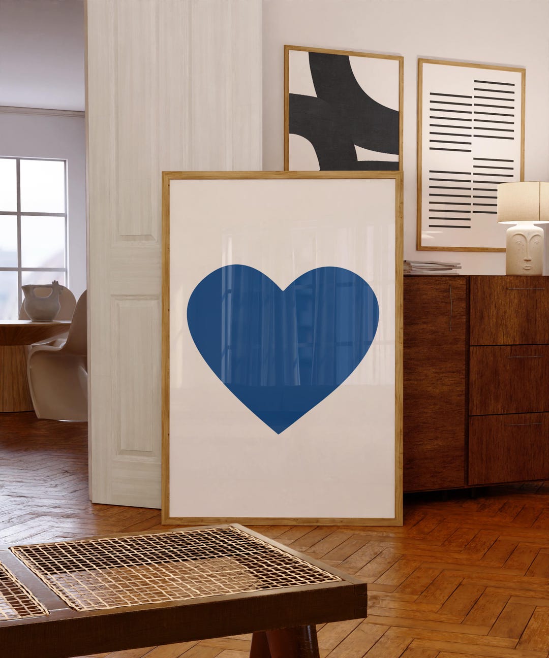Mid Century Valentine Day Blue Heart Wall Art, Retro Urban New York ...