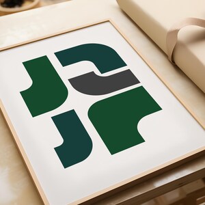Mid Century Modern Geometric Art Print: Green Beige Abstract (digital ...