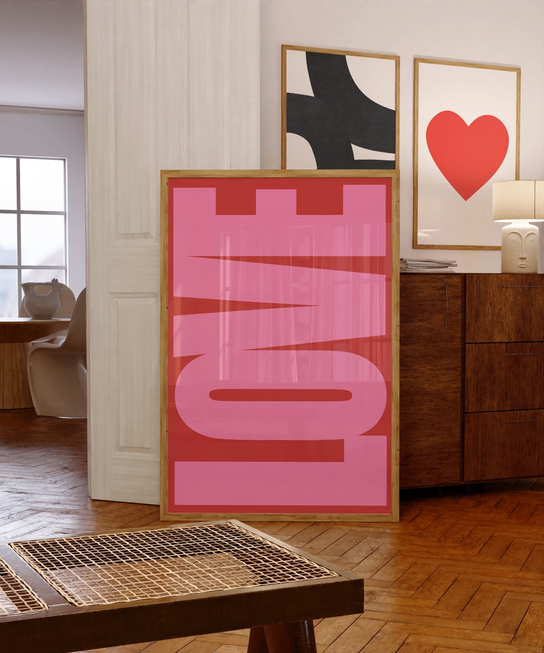 Valentine LOVE Statement Modern Pink Red Minimalist Printable Wall Art ...