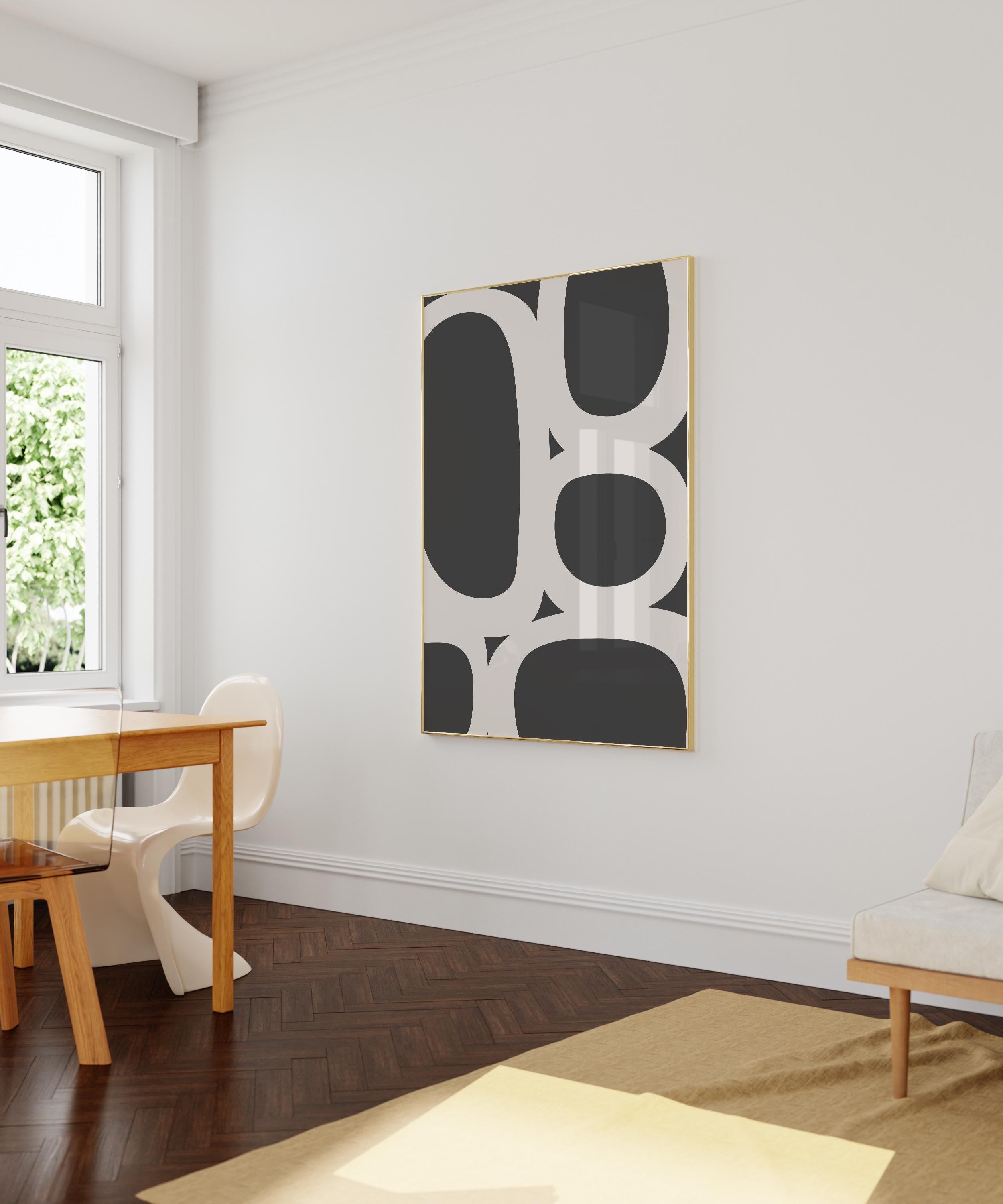 Mid Century Modern Circle Art Print: Black Beige Organic Shapes ...
