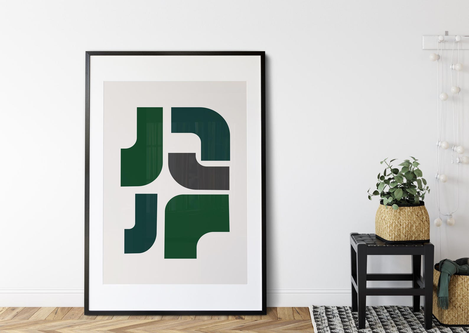 Mid Century Modern Geometric Art Print: Green Beige Abstract (digital ...