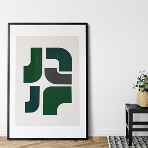 Mid Century Modern Geometric Art Print: Green Beige Abstract (digital ...
