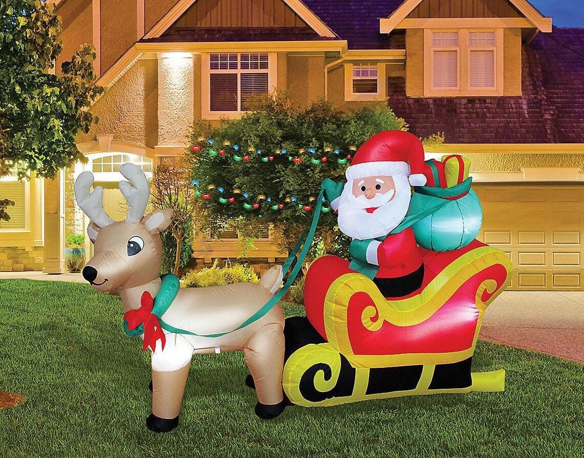 Free Shipping Today! 6 Foot Long Santa on Sleigh Inflatable Outdoor ...