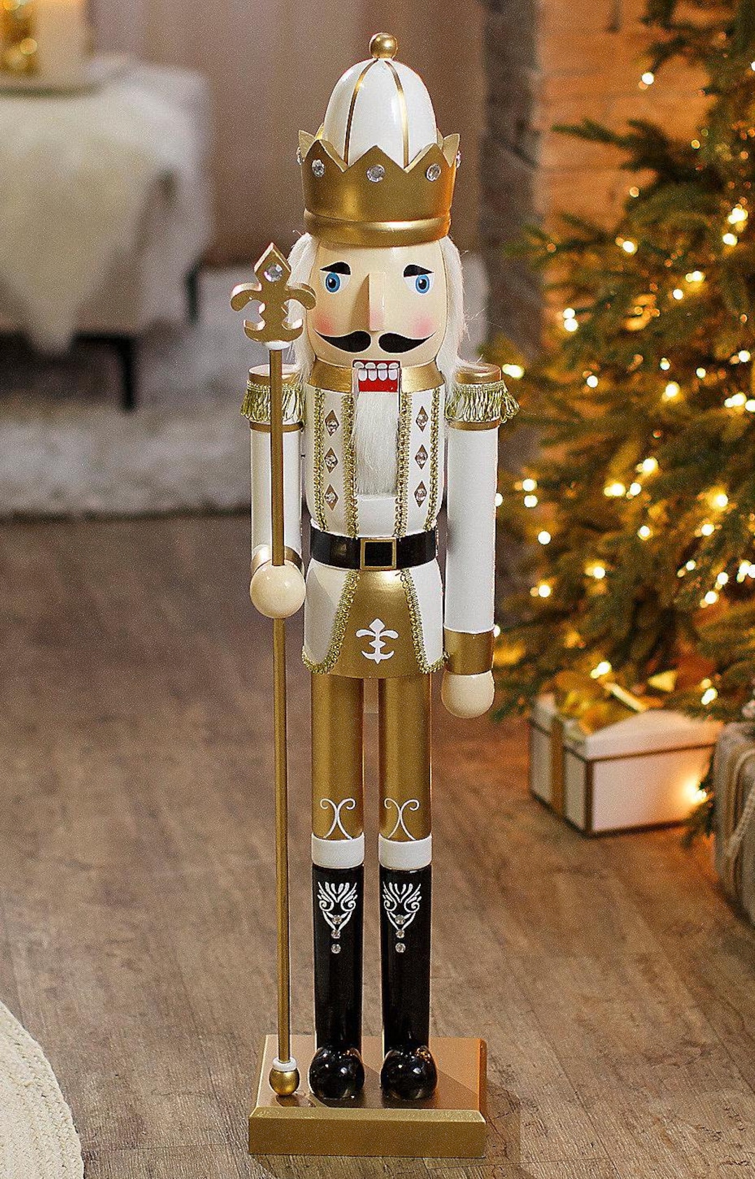 3 Ft. Large Classic Gold Wood Holiday Nutcracker With Scepter Christmas ...