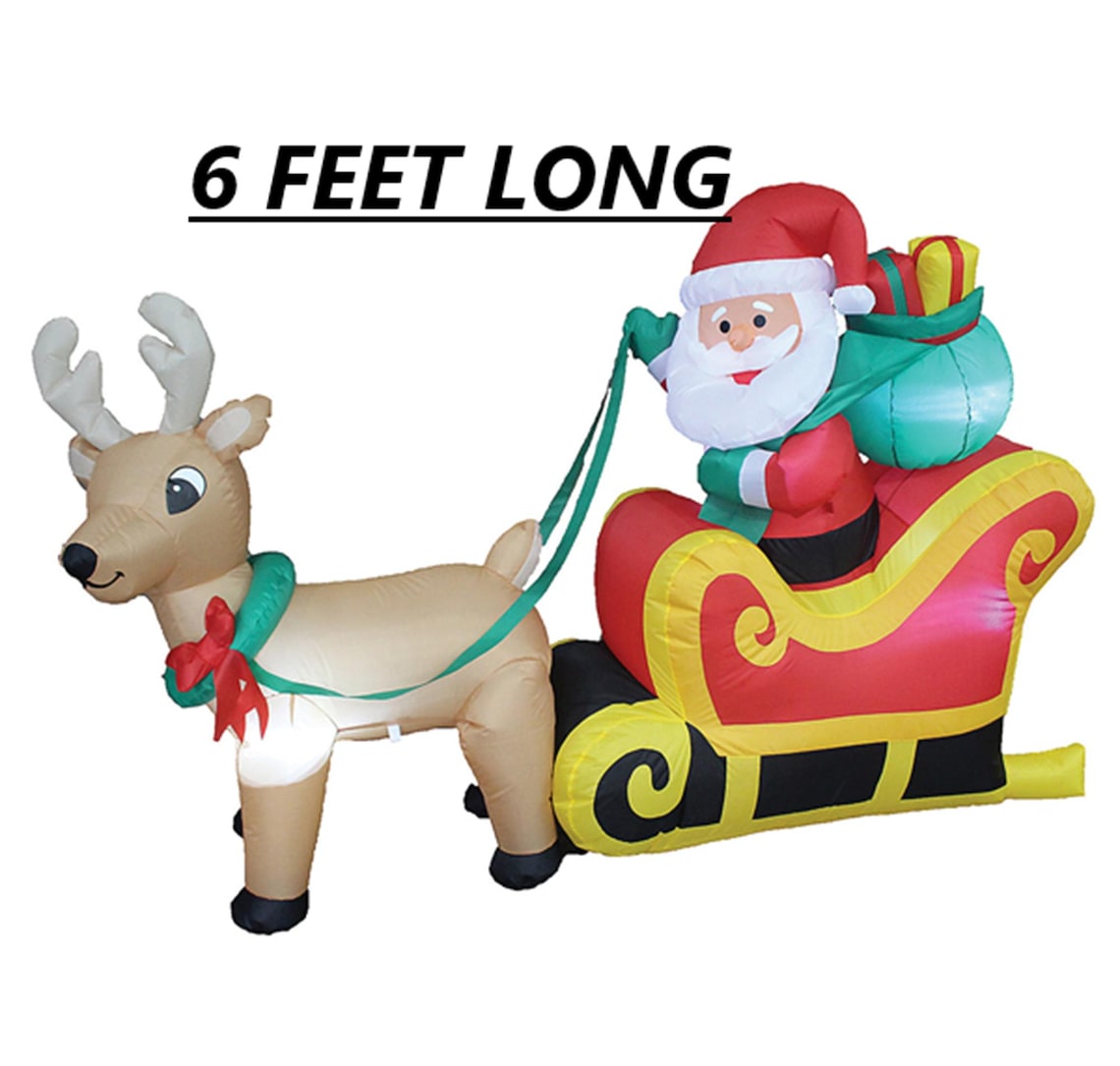 Free Shipping Today! 6 Foot Long Santa on Sleigh Inflatable Outdoor ...
