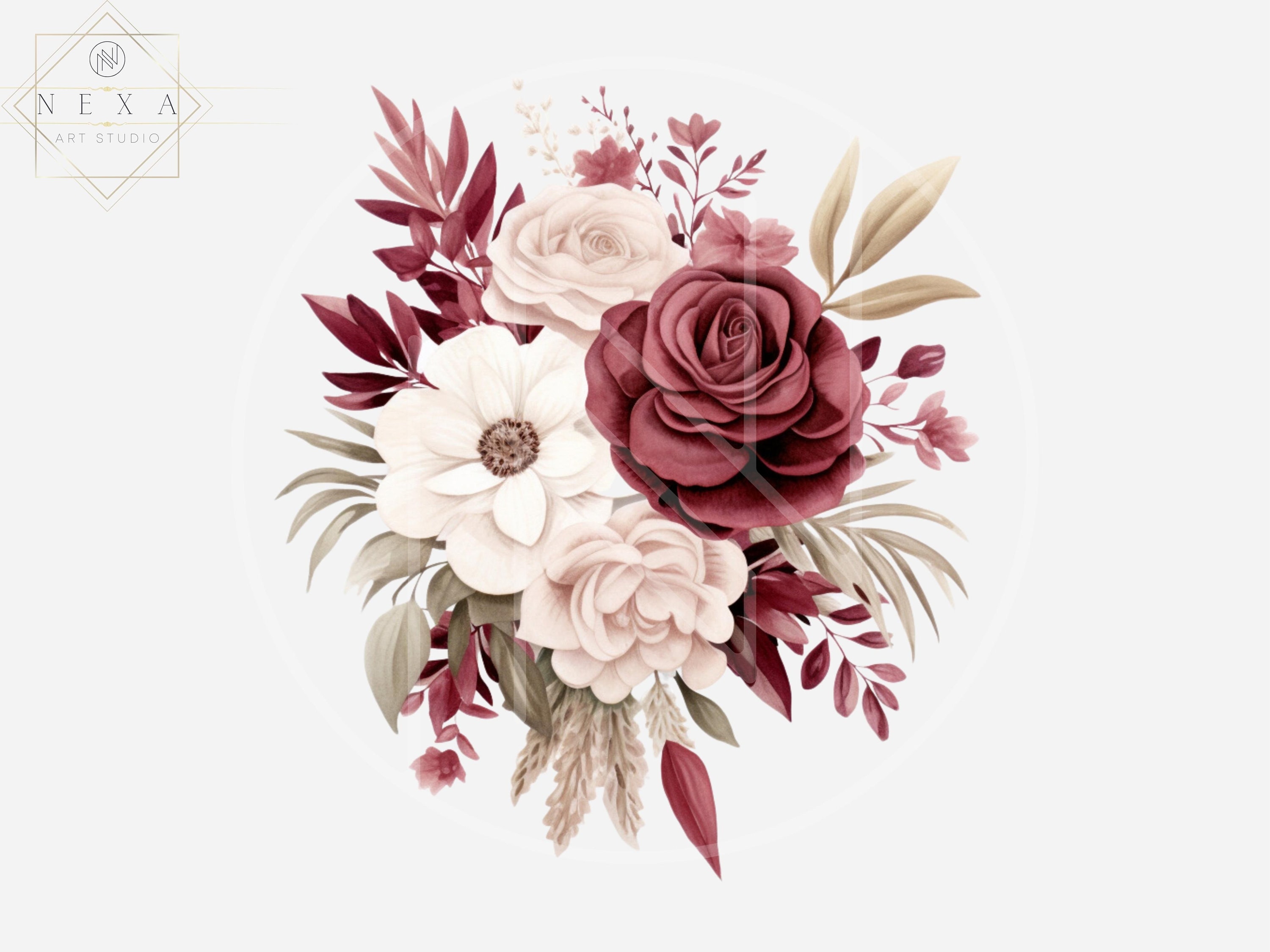 Marsala Flowers Watercolor Clipart - Etsy