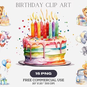 Watercolor Clipart Birthday, Children Shower, Presents Clipart, Flags ...